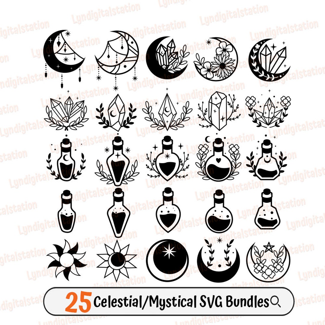 25 Celestial Mystical Bundles Svg | Witchcraft Clipart | Mystical Cut ...
