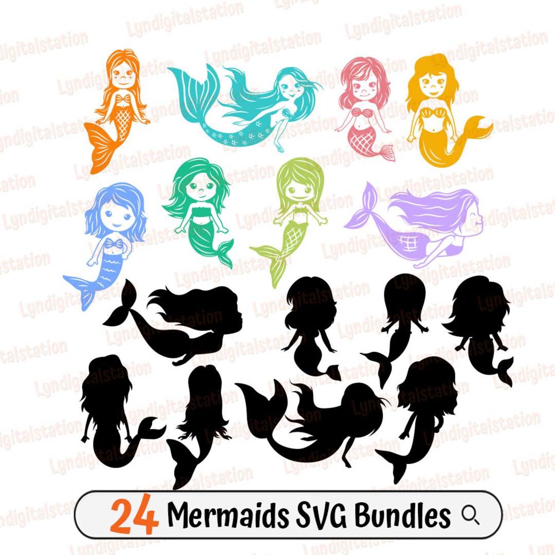 24 Mermaids Bundles Svg | Aquatic Creature Clipart | Sirens Cut File ...