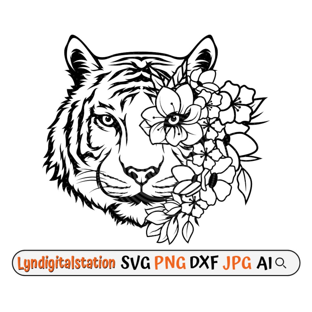 Tiger With Flower Svg | Floral Tiger Clipart | Tiger Face Cut File ...
