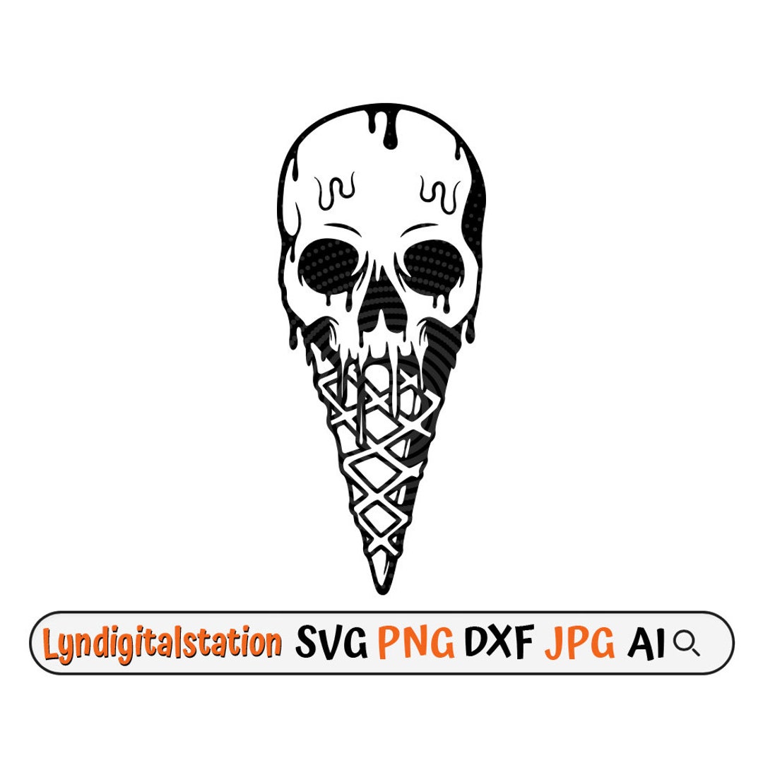 Ice Cream Cone Skull Svg | Dripping Ice Cream Clipart | Skull Ice Cream ...