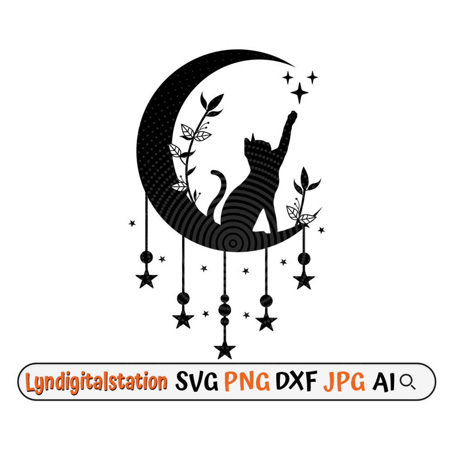 Cat Moon Svg Midnight Cat Clipart Magical Moon Cat Cut File Moon Cat ...