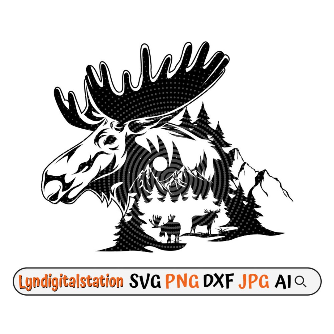 Moose Scene Svg | Moose Antler Clipart | Moose Outdoor Cut File ...