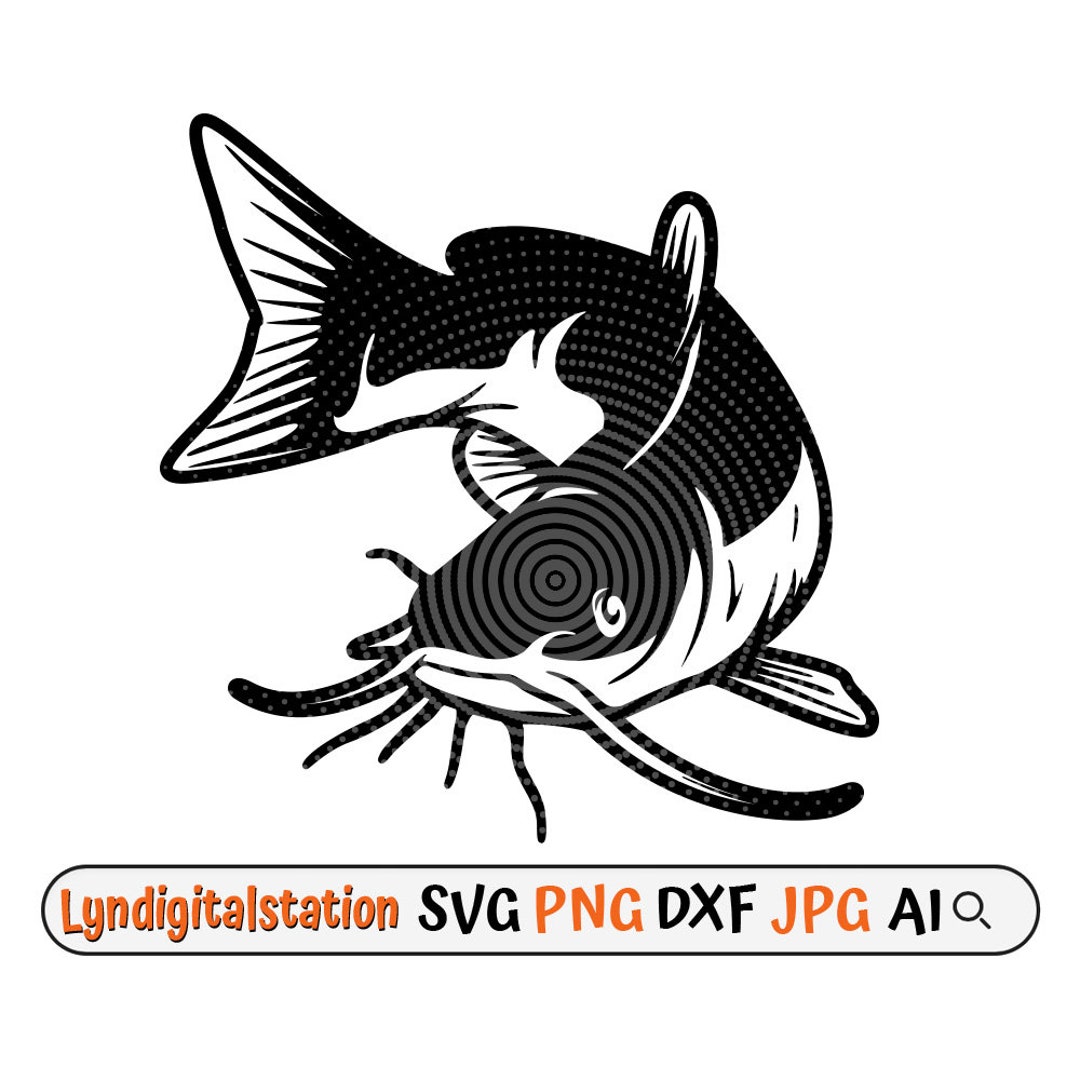Cat Fish Svg | Outdoor Fishing Scene Clipart | Big Catch Cut File ...