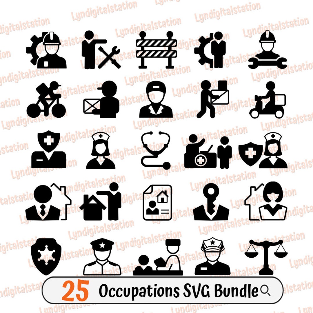 25 Occupation Bundles Svg | Worker Clipart | Profession Cut File ...