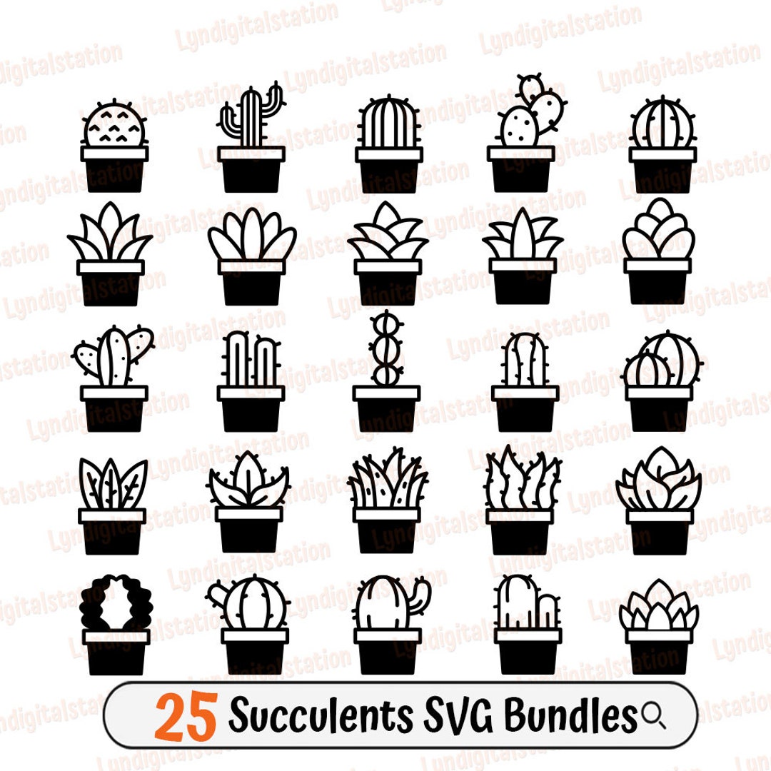 25 Succulent Bundles Svg | Cactus Clipart | Prickly Pears Cut File ...