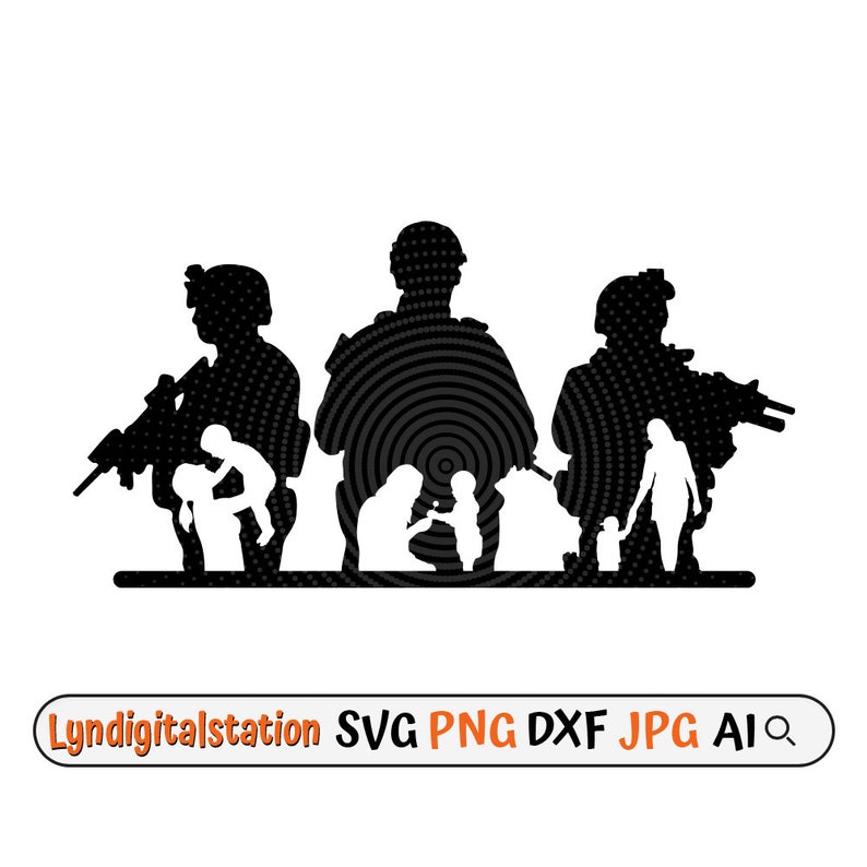 Soldier Svg Three Soldiers Clipart Army Cut File Military Stencil Army ...