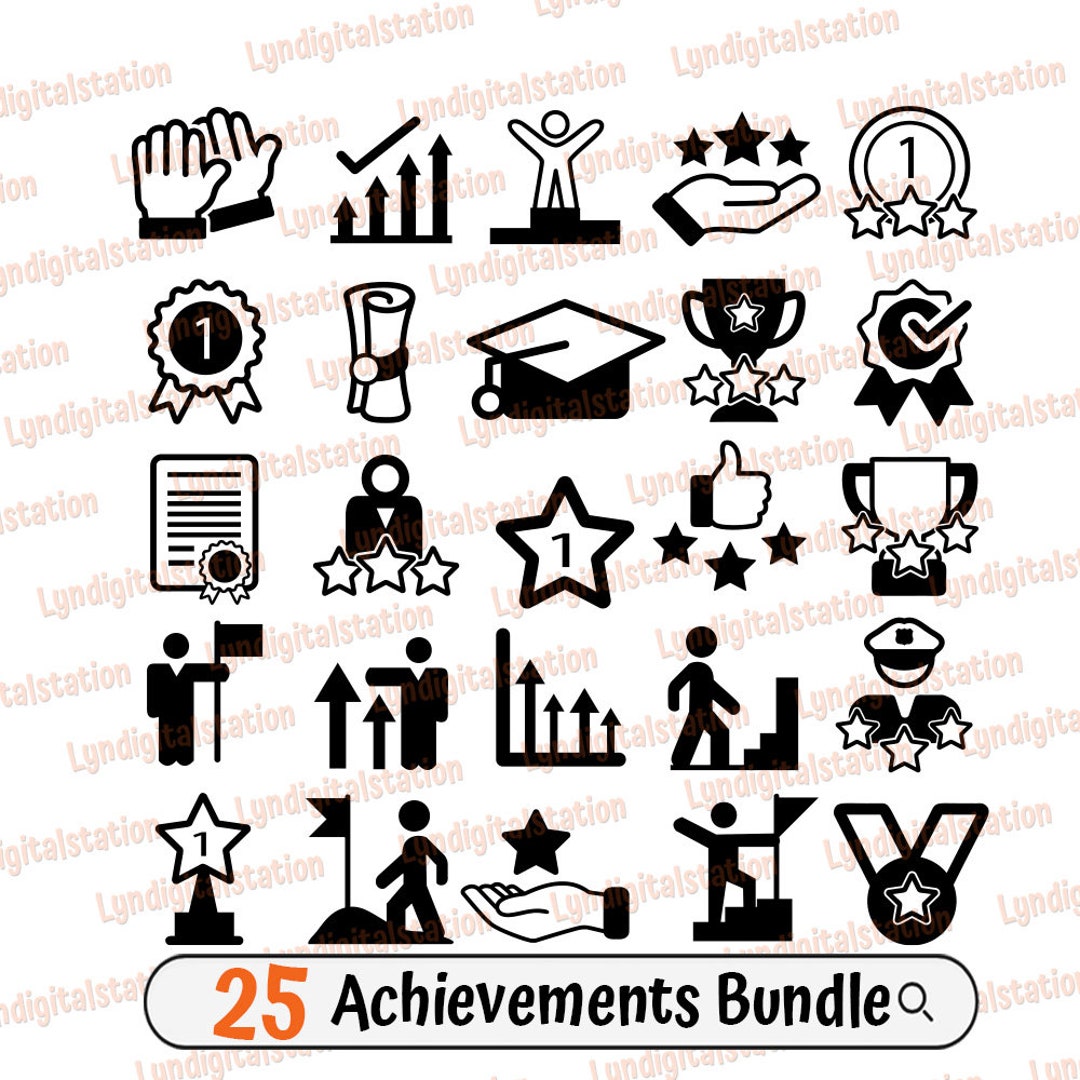 25 Achievement Bundles Svg | Award Clipart | Trophy Cut File | Reward ...