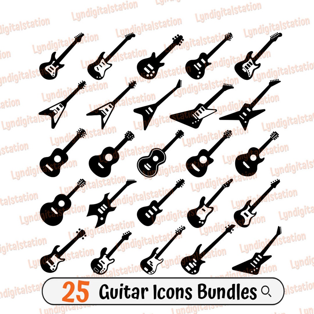 25 Guitars Icons Bundles Svg | String Instruments Clipart | Acoustic ...