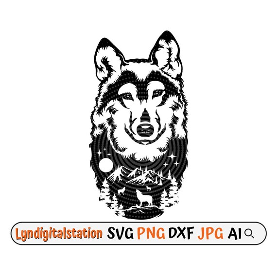 Wolf Svg Wolf Clipart Wolf Scene Cut File Wolf Mountain - Etsy