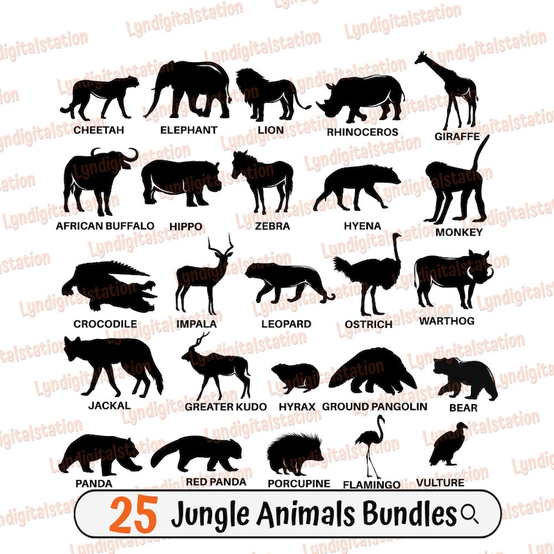 25 Jungle Animals Bundles Svg Wildlife Clipart Safari Animal Cut File ...