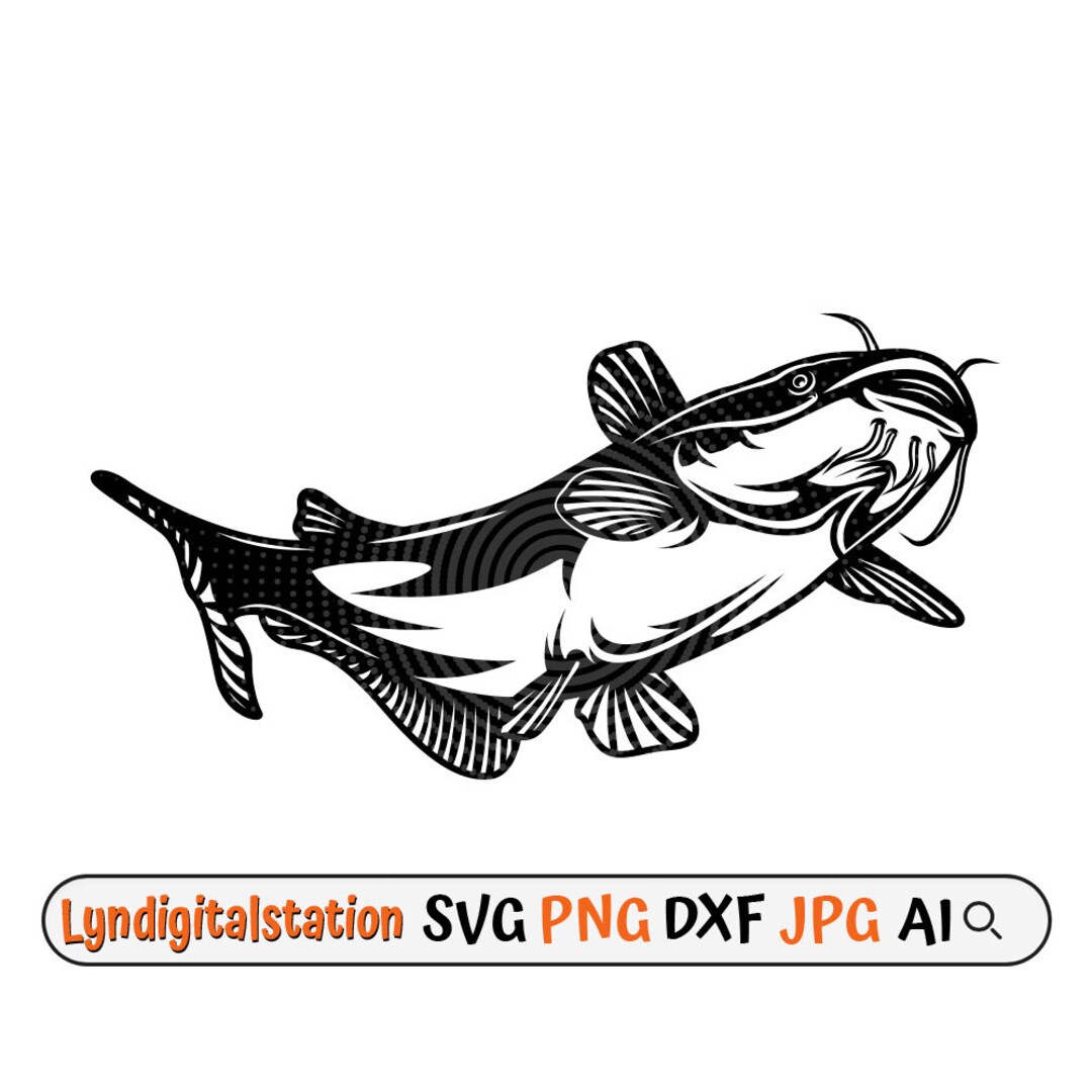 Cat Fish Svg | Outdoor Fishing Scene Clipart | Big Catch Cut File ...