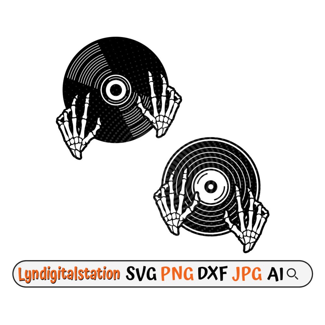 DJ Skull Svg | Skeleton Hand With Music Disk Clipart | Skeleton DJ Cut ...