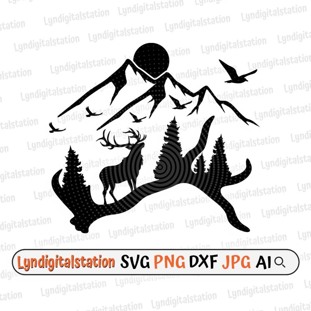 Elk Scene Svg | Moose Outdoor Clipart | Antler Cut File | Outdoor ...