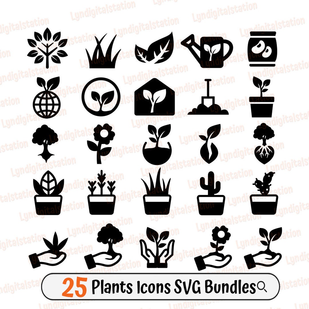 25 Plants Icon Bundles Svg | Plant Set Clipart | Potted Plants Cut File ...