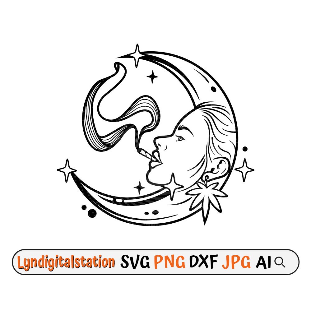 Weed Moon Girl Svg | Girl Smoking Clipart | Cannabis Girl Cut File ...