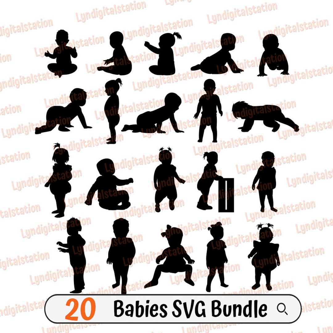 20 Babies Bundles Svg | Baby Silhouette Clipart | Crawling Baby Cut ...