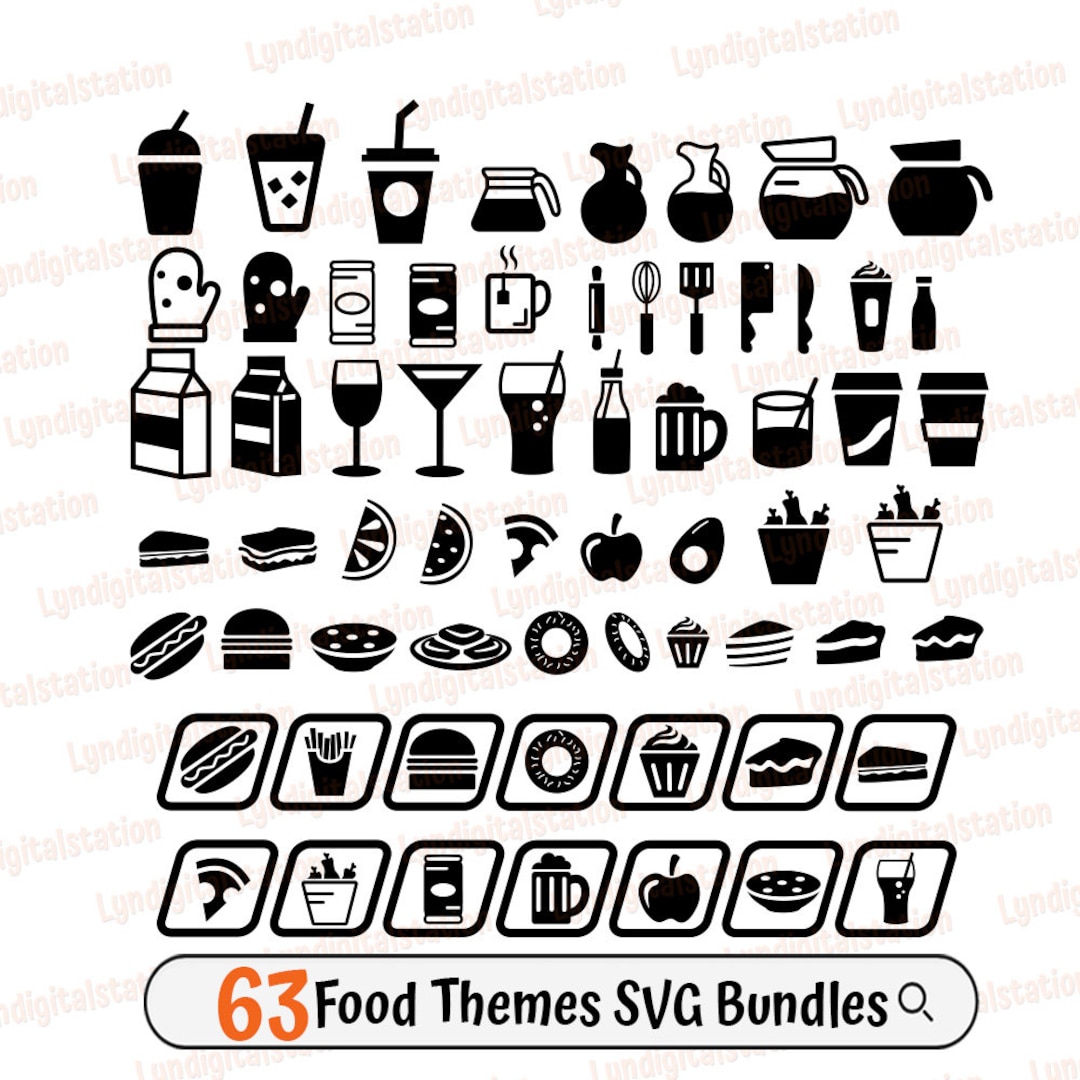 63 Food Theme Bundles Svg | Snacks Clipart | Fruits Cut File | Fast ...