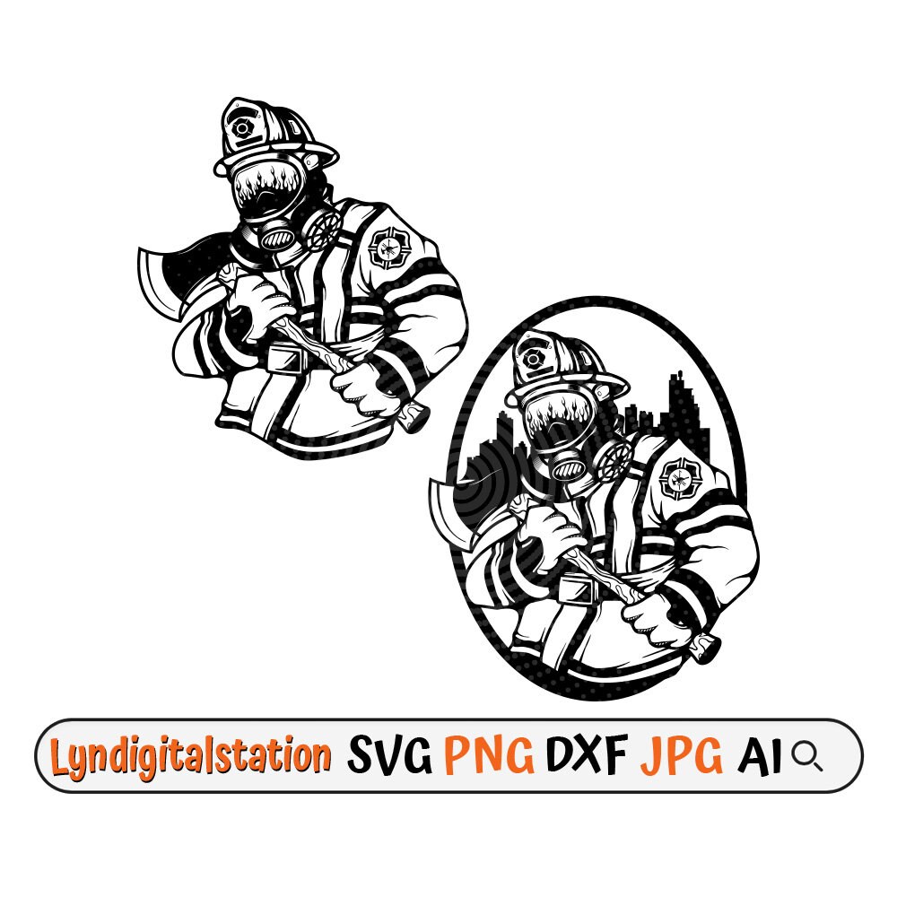 Fire Fighter Svg | Two Fireman Clipart | Fireman Mask Cut File | Fire ...