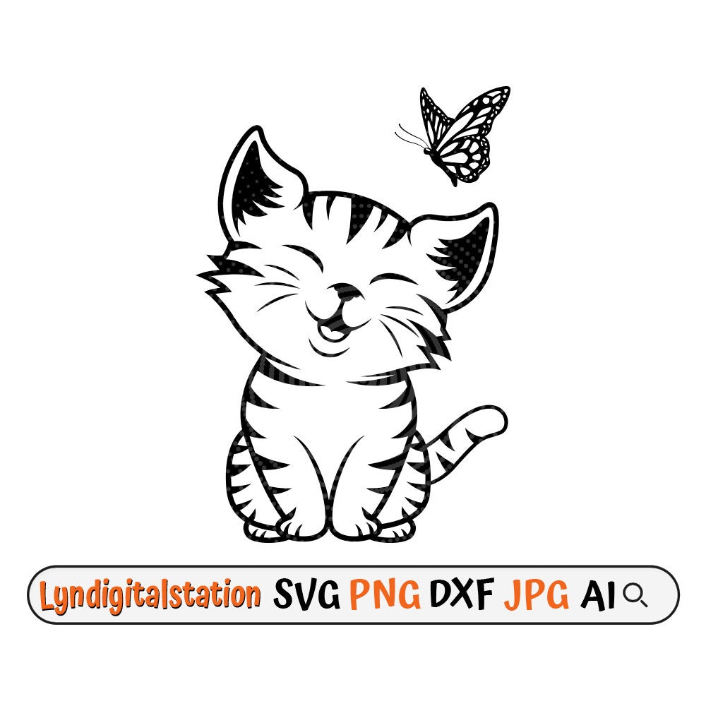 Cute Cat Svg | Kitten Clipart | Happy Cat Cut File | Domestic Animal ...