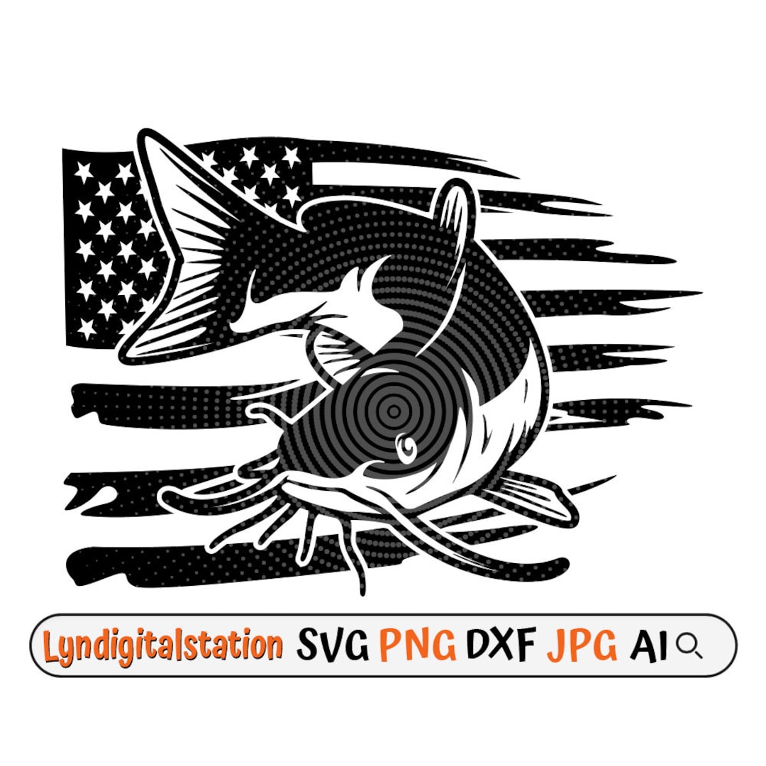 US Cat Fish Svg | Outdoor Fishing Scene Clipart | Big Catch Cut File ...