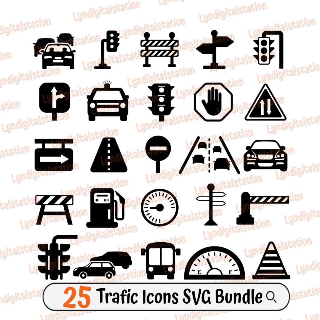 25 Traffic Icons Bundles Svg | Traffic Lights Clipart | Road Signs Cut ...