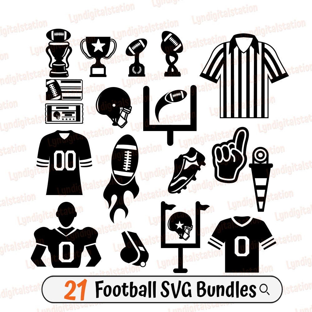 21 Football Bundles Svg Flaming Ball Clipart Trophy Cut File Referee ...