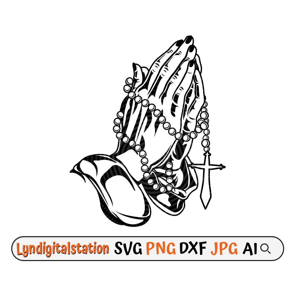 Praying Hands Svg Hand With Rosary Clipart Rosary Beads Cut File Holy ...
