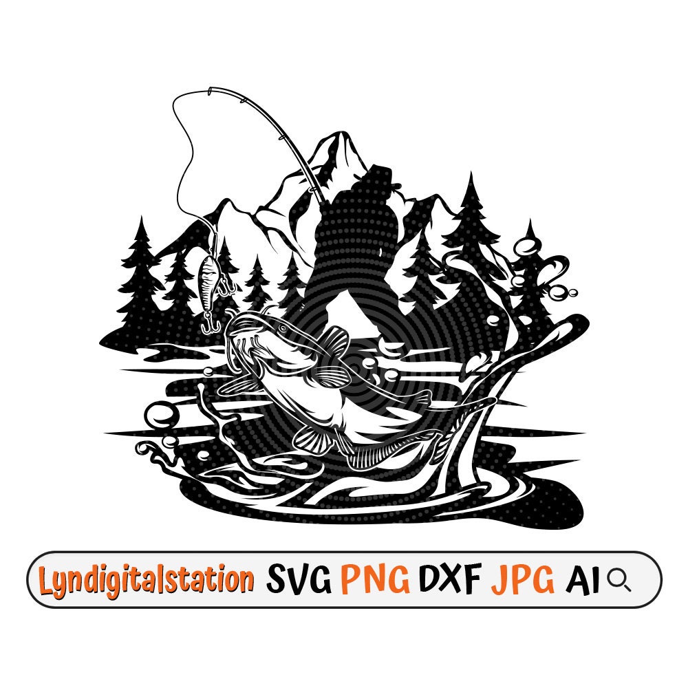 Catfish Scene Svg Catfish Clipart Angler Dad Gift Idea Cut File Fishing ...