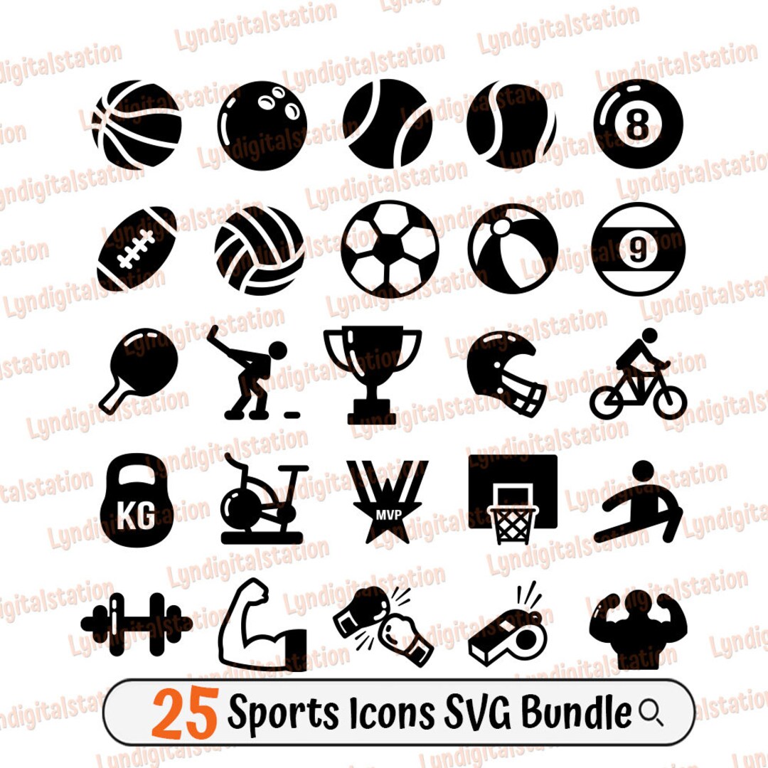25 Sports Icons Bundles Svg | Ball Sports Clipart | Body Building Cut ...