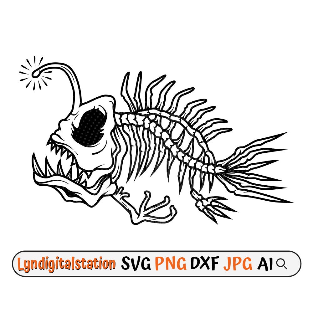 Angler Skeleton Svg | Skeleton Fish Clipart | Dead Piranha Cut File ...