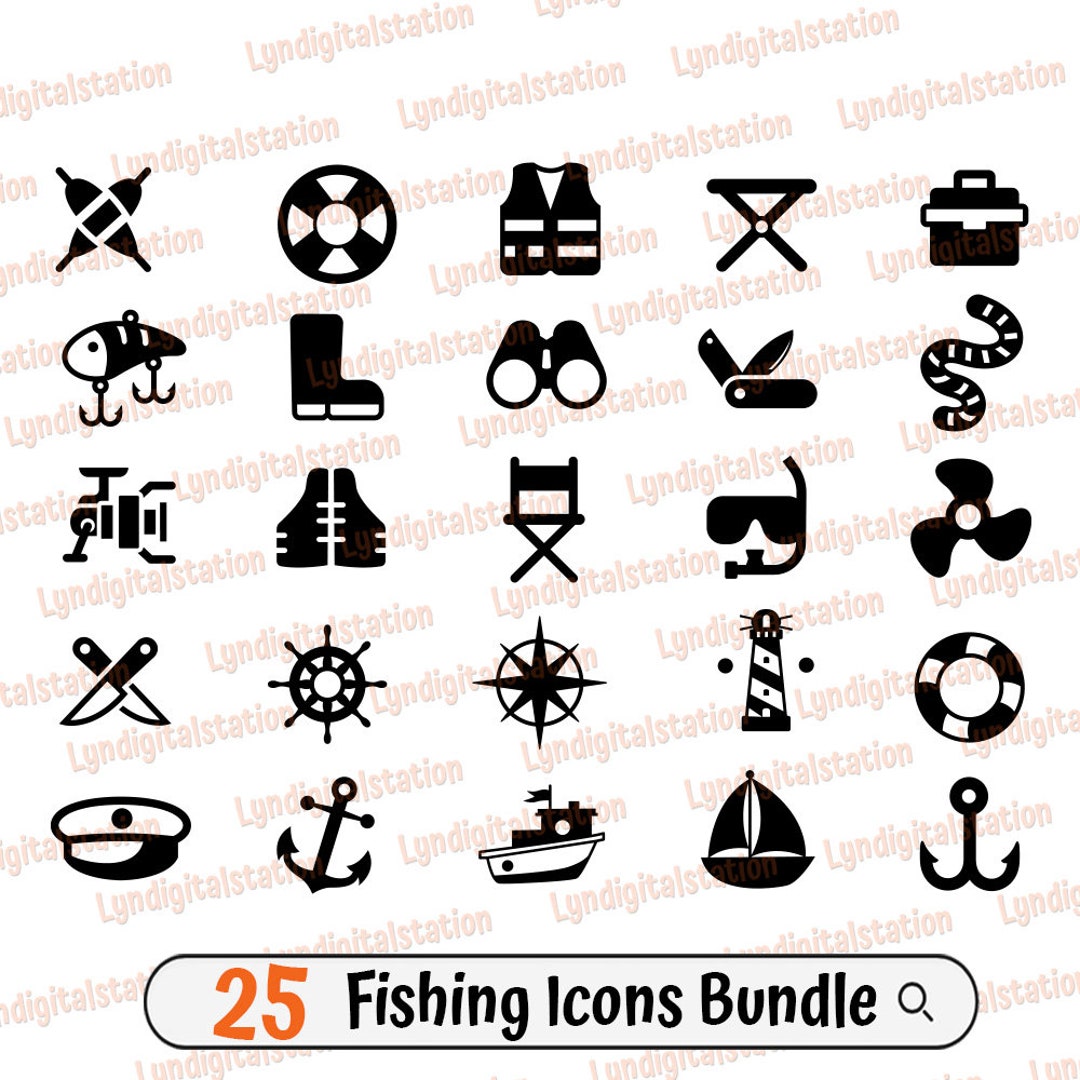 25 Fishing Icons Bundles Svg | Nautical Clipart | Fishing Tools Cut ...