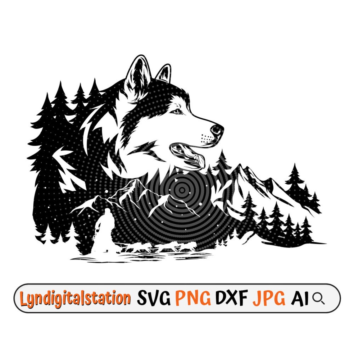 Sled Dogs Mountain Scene Svg Sled Dogs Clipart Mountain - Etsy