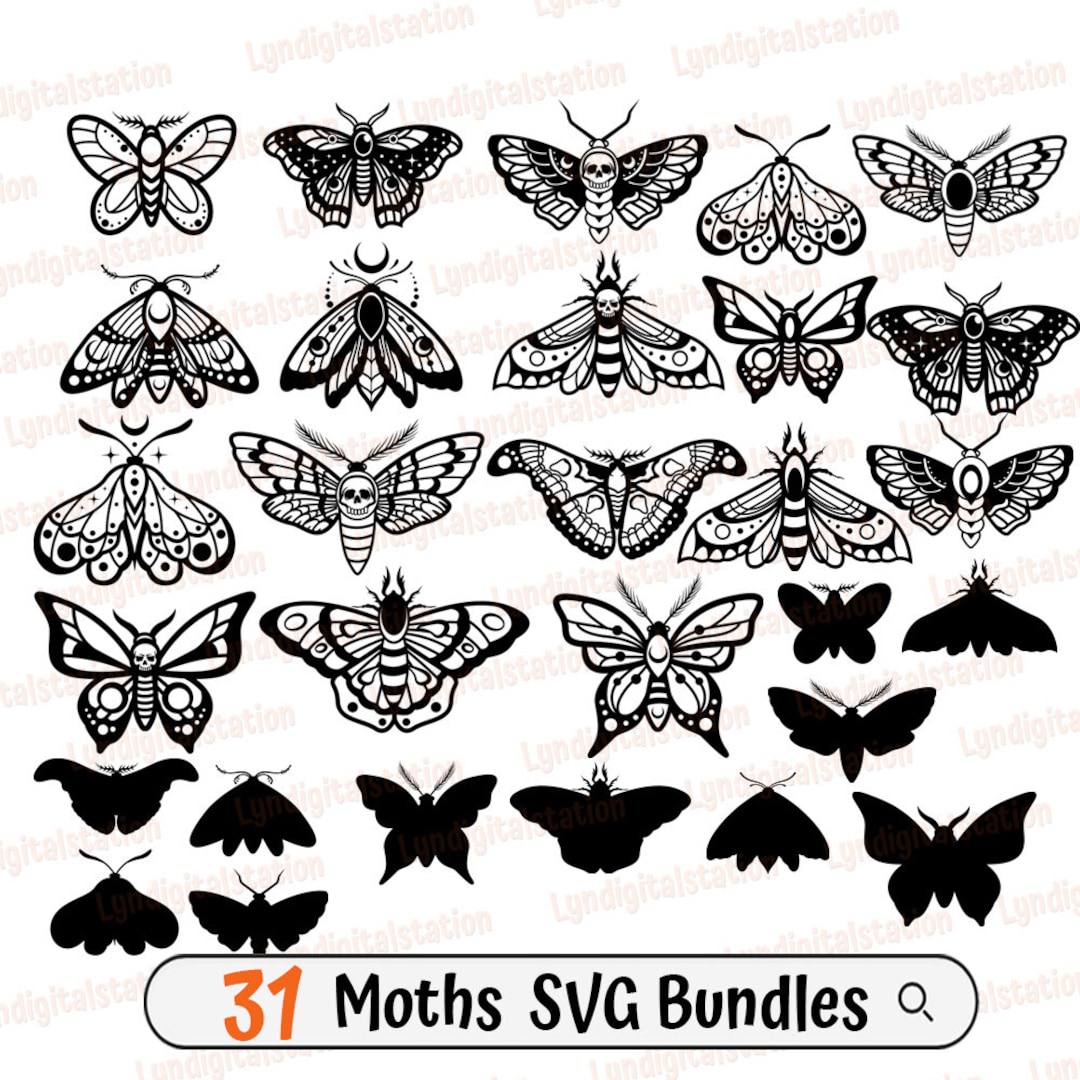 31 Moths Bundles Svg | Moth With Skeleton Wings Clipart | Flying Insect ...