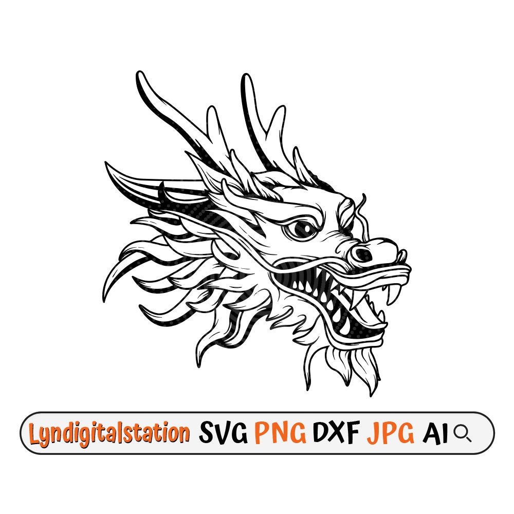 Dragon Head Svg / Dragon Mascot Clipart / Reptilian Creature Cut File ...