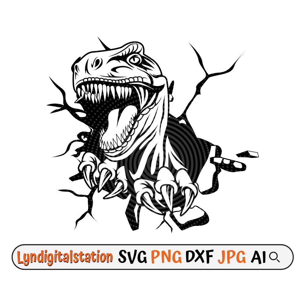 T-rex Cracking Wall Svg Tyrannosaurus Rex Clipart Dinosaurs Cut File Animal Stencil Dino T-shirt ...