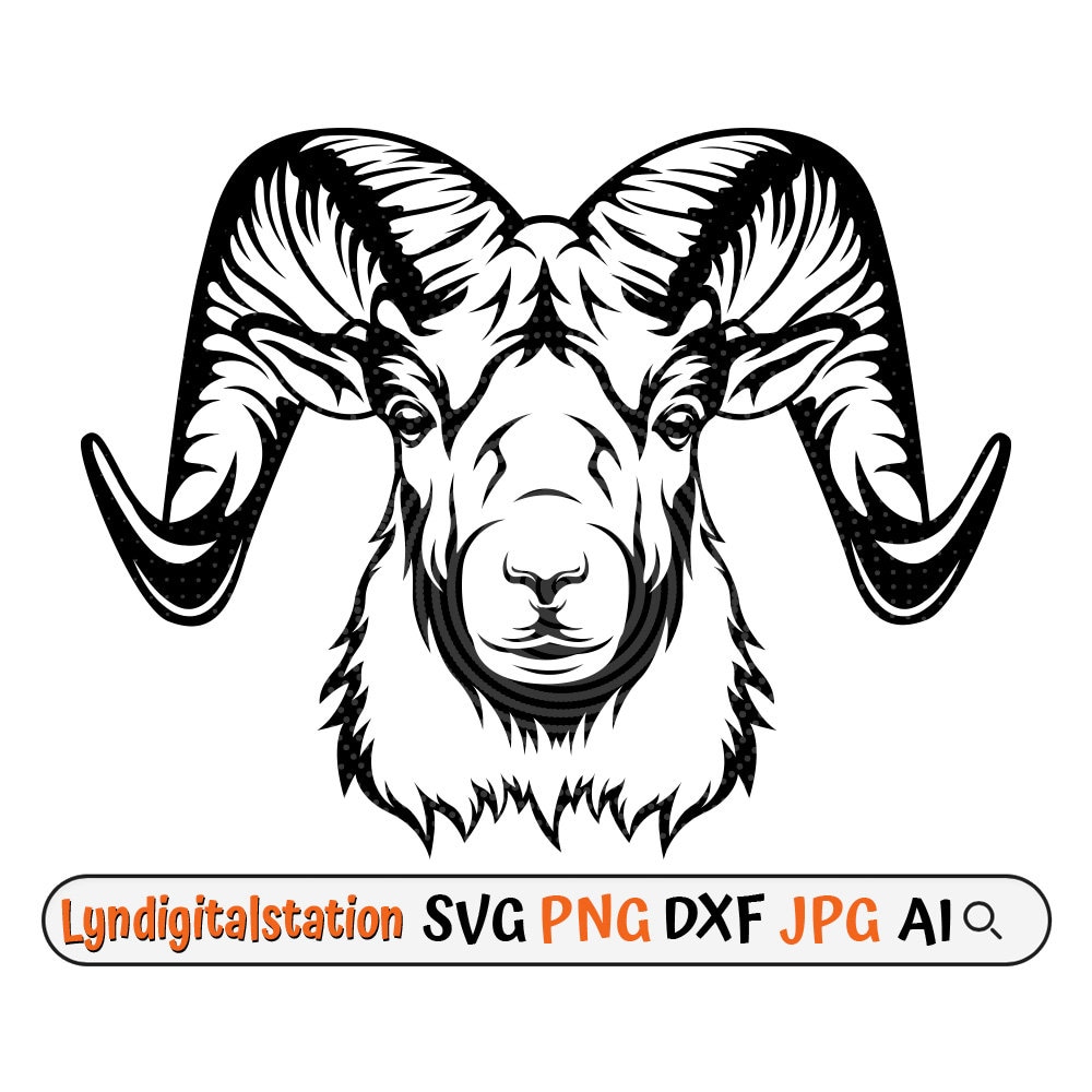 Ram Svg | Farm Animal Clipart | Mountain Sheep Cut File | Wild Animal Stencil | Male Bighorn ...