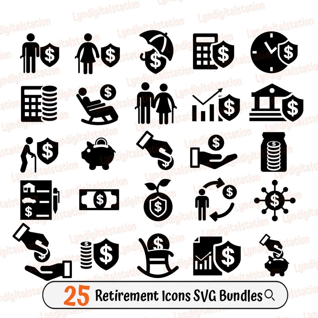 25 Retirement Icons Bundles Svg | Retirement Clipart | Financial Plan ...