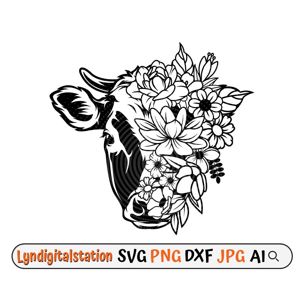 Floral Farm Cow Svg / Cow Face Clipart / Domestic Animal Cut File ...