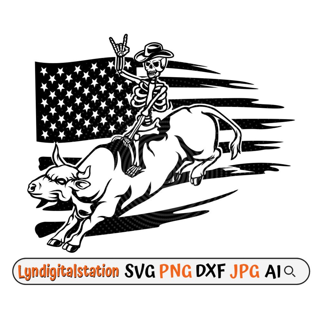 US Skeleton Riding a Bull Svg Skeleton Rodeo Clipart Western Country ...