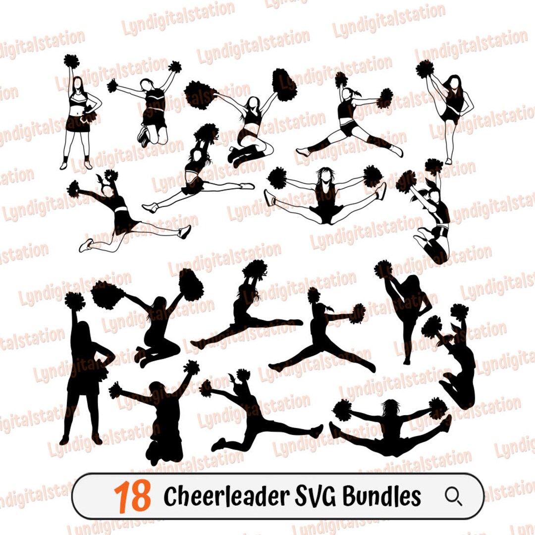 Cheerleader Bundles Svg | Cheering Squad Clipart | 18 Cheerleaders Cut ...