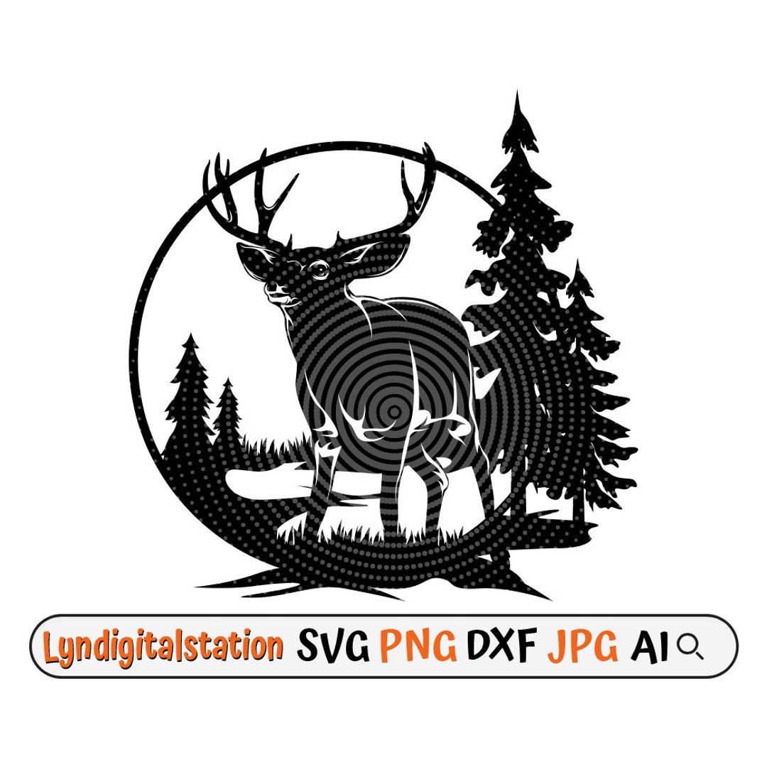 Deer Scene Svg | Outdoor Animal Clipart | Forest Animal Cut File ...