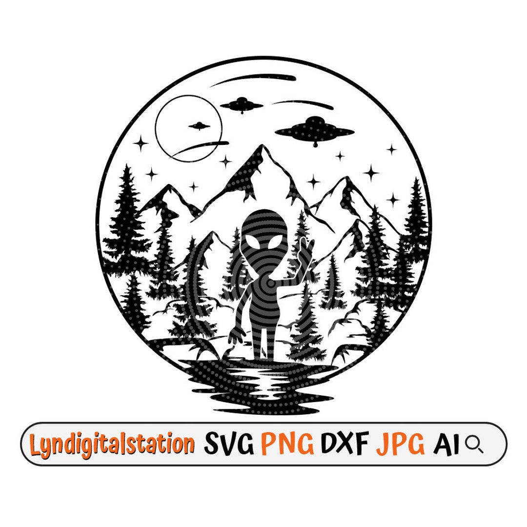 Alien Svg | Mountain Scene Clipart | Alien Invasion Cut File | Alien ...