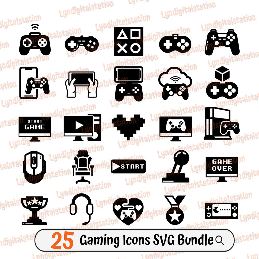 25 Gaming Icons Bundles Svg | Controller Clipart | Online Games Cut ...