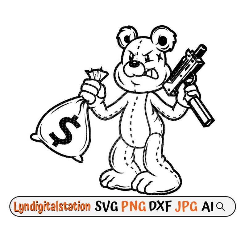 Gangster Teddy Svg | Stitched Teddy Clipart | Teddy Bear Robber Cut ...