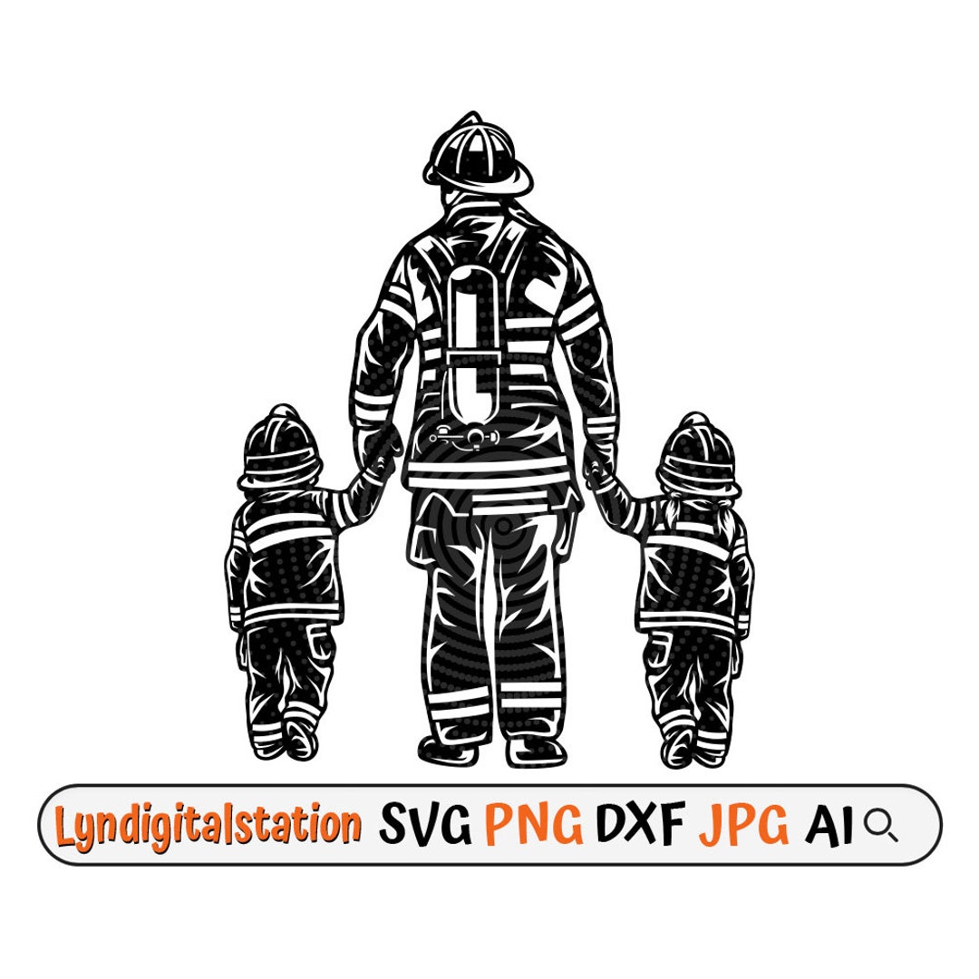Fire Fighter Dad Son and Daughter Svg | Son & Daughter Clipart | Fire ...