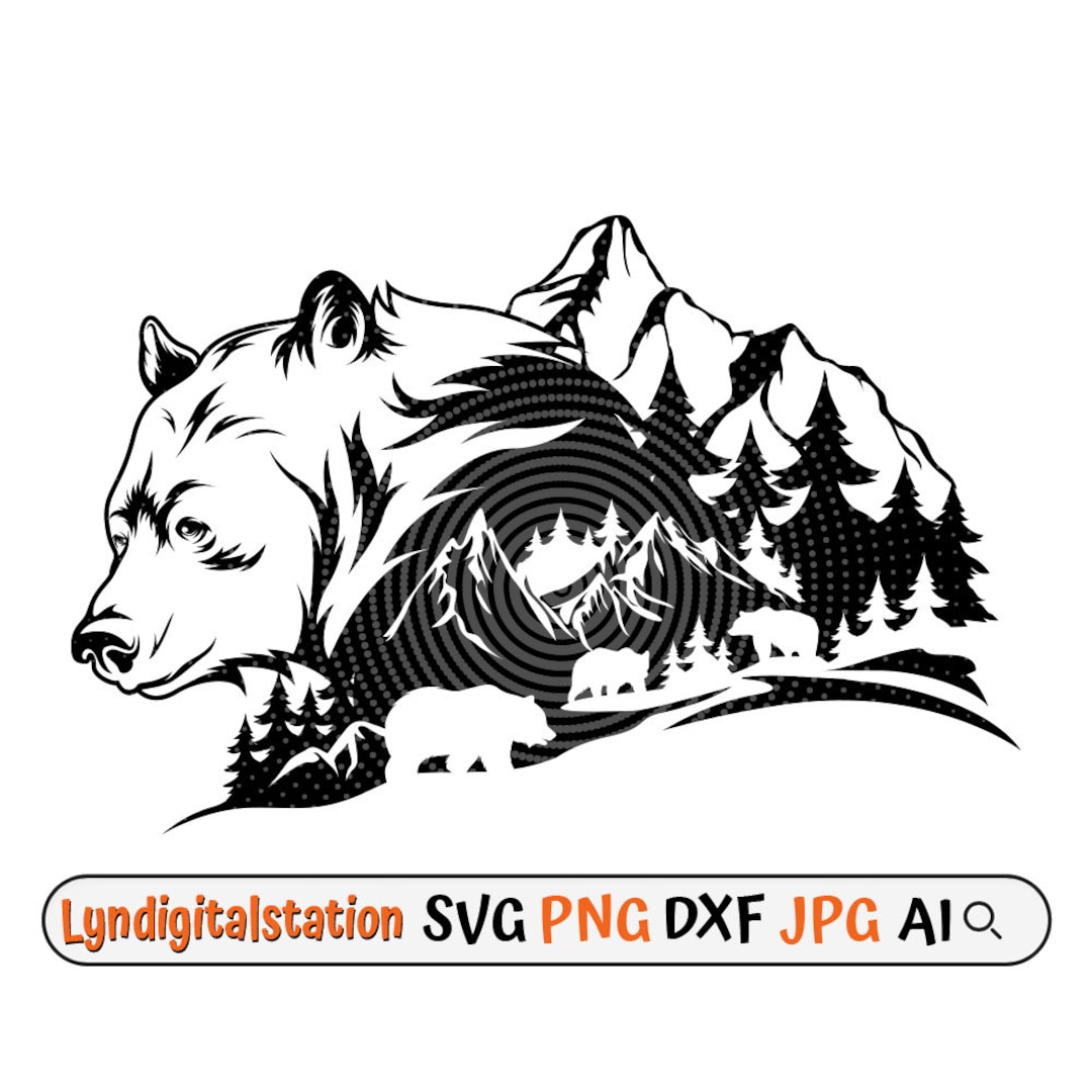 Bear Mountain Scene Svg | Bear Clipart | Mountain Scene Cut File ...