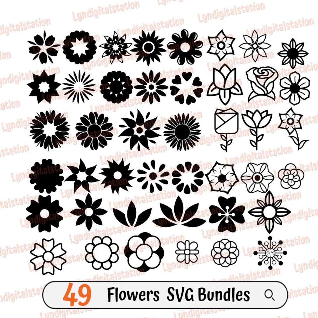 49 Flowers Bundles Svg | Flowers Clipart | Rose Cut File | Flower ...