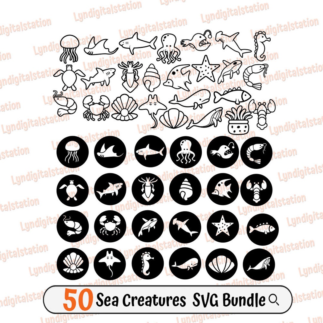 50 Sea Creatures Bundles Svg | Aquatic Animals Clipart | Marine Life ...
