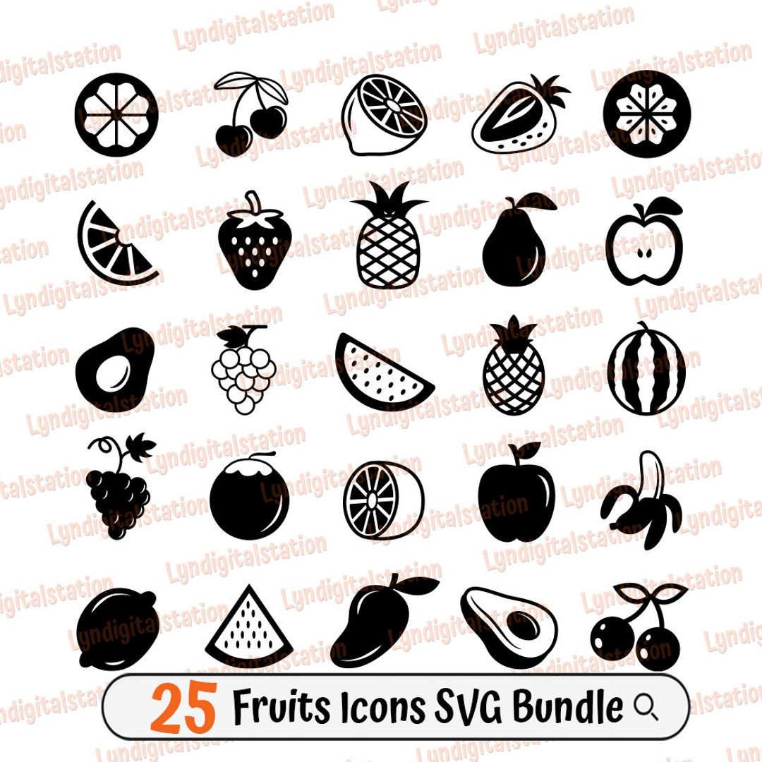 25 Fruits Icons Bundle Svg | Banana Clipart | Cherry Cut File ...