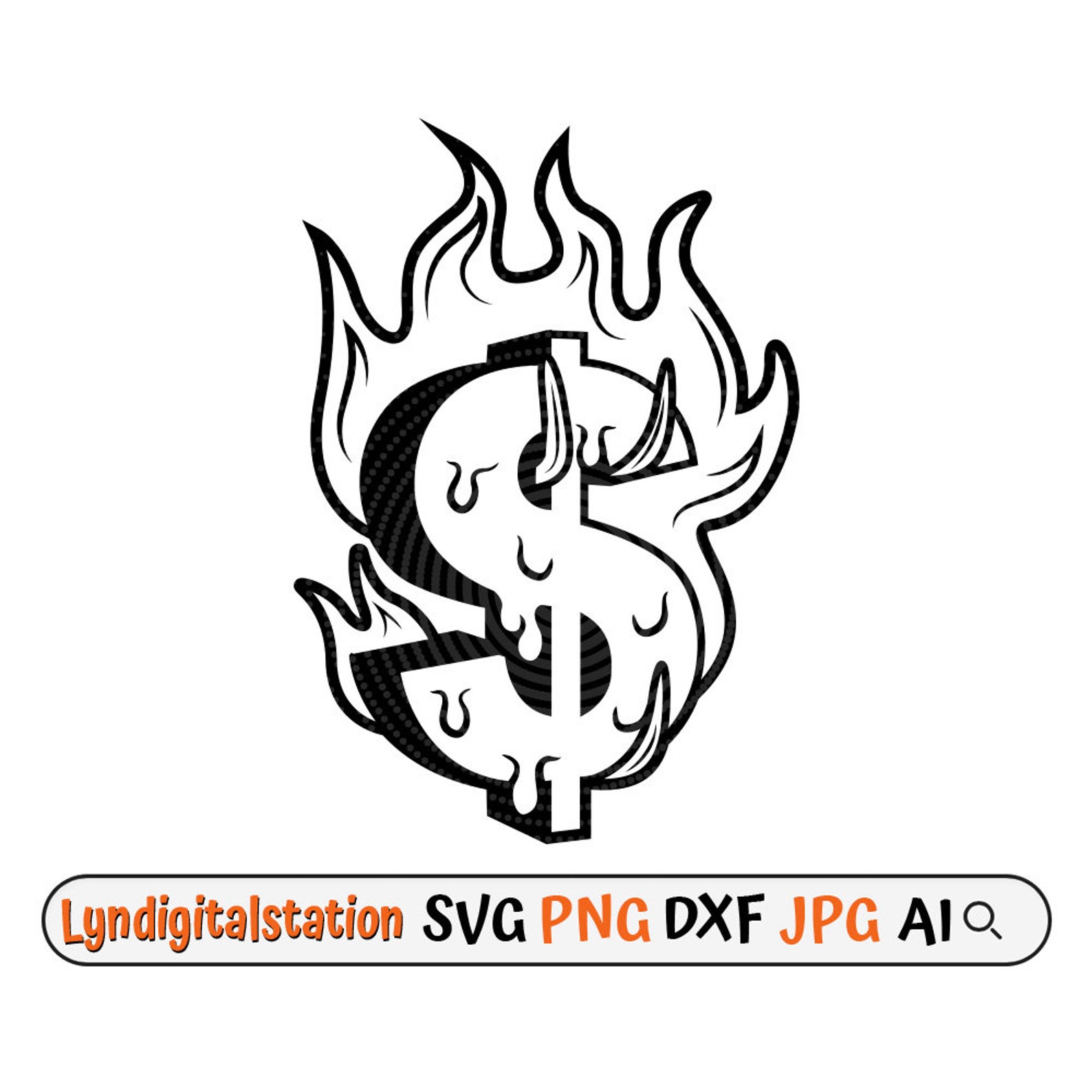 Dollar on Fire Svg | Dripping Dollar Sign Clipart | USD Fire Cut File ...